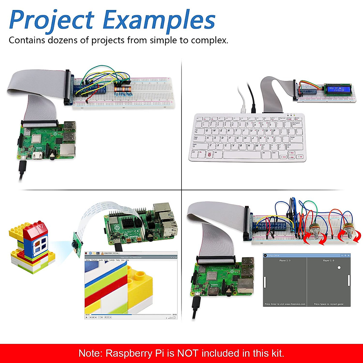 FREENOVE Complete Starter Kit for Raspberry Pi 5 4 B 3 B+ 400, Python C Java Scratch Code, 708-Page Tutorial, 138 Projects, 386 Items, Camera Speaker Sound Sensor (Raspberry Pi NOT Included)