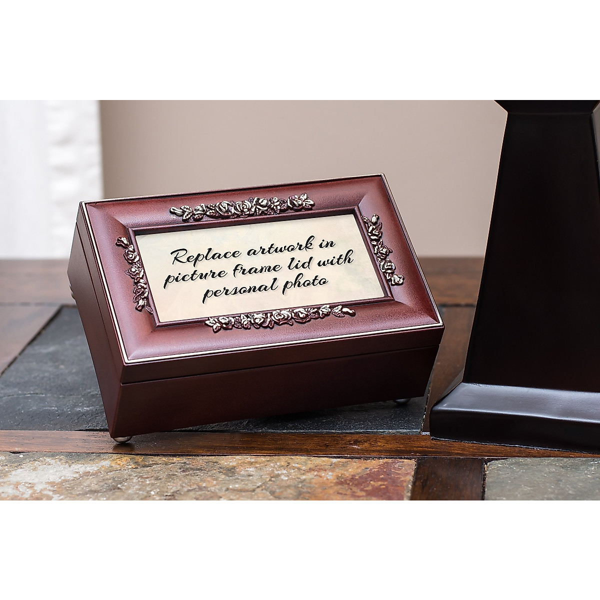 Cottage Garden Sister Always in My Heart Rosewood Finish Embossed Jewelry Music Box - Plays Tune Canon in D