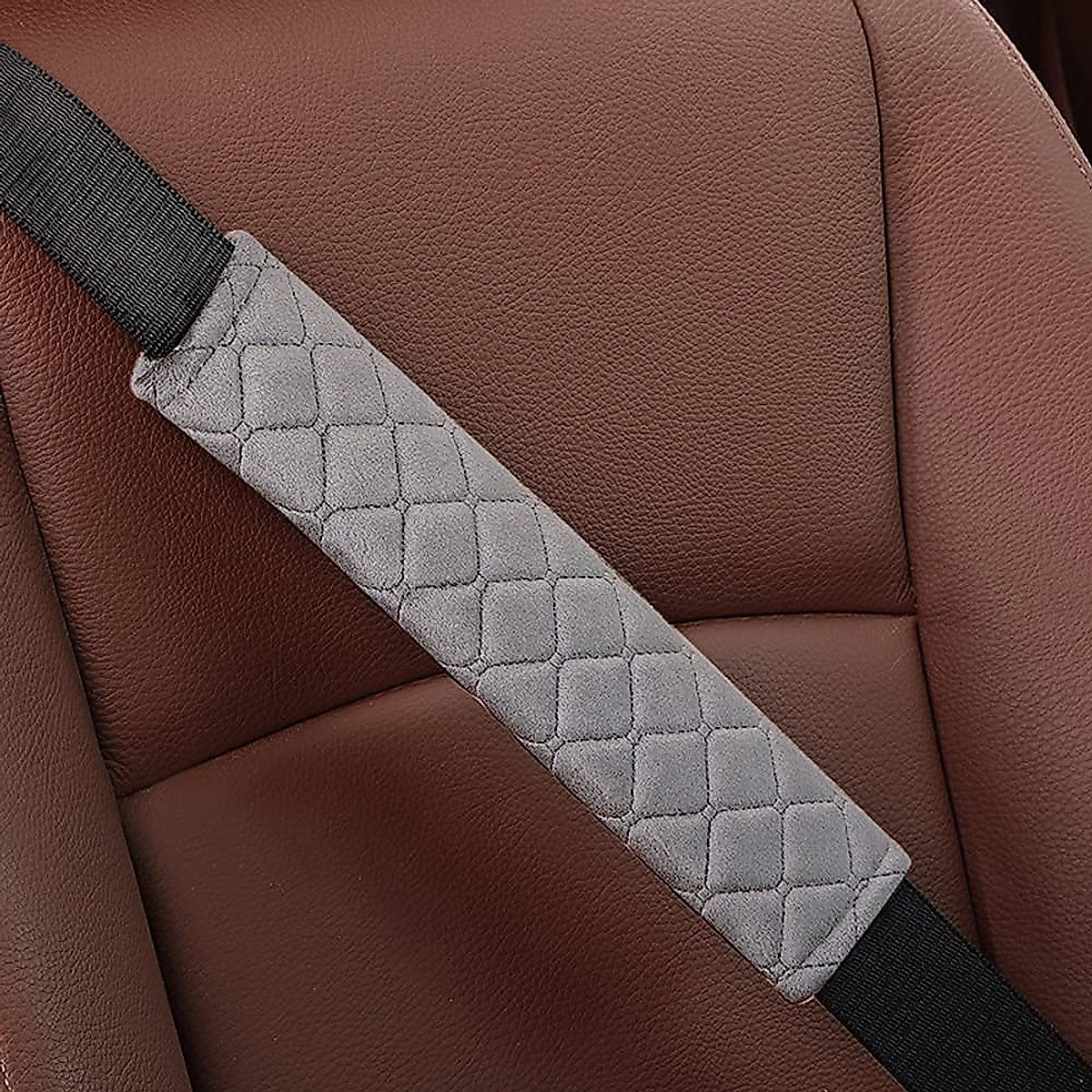 Angzhili 2 Pcs Car Seat Strap Covers,Soft Car Seat Belt Cushions,Automotive Seat Belt Pads for Adults and Children (Gray)