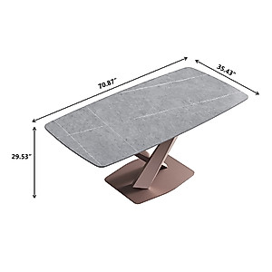 Voohek Kitchen Dining Table, with Artificial Marble Stone Top, Metal Leg, for Living Room, 6-8 People (No Chairs), Gray