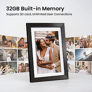 BIHIWOIA 10.1'' Frameo Digital Picture Frame, 32GB WiFi Digital Photo Frame, 1280x800 IPS Touch Screen, Auto-Rotate, Slideshow, Send Photos/Videos via Free App(Black Wood Frame)