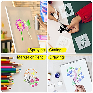 60 Pieces Stencils for Painting on Wood Small Reusable Stencil Flower Animal Deer Bear Butterfly Bird Bee Mountain Themed DIY Craft Template Paint Stencils for Wall Home Decor(Fairy Tale)