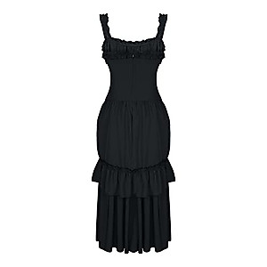 Goth Dress Prime Early Access Gothic Dresses for Women Ruffle Spaghetti Strap Punk Dress with Corset Maxi Prom Dress Tiered Cocktail Party Wear Black 5X