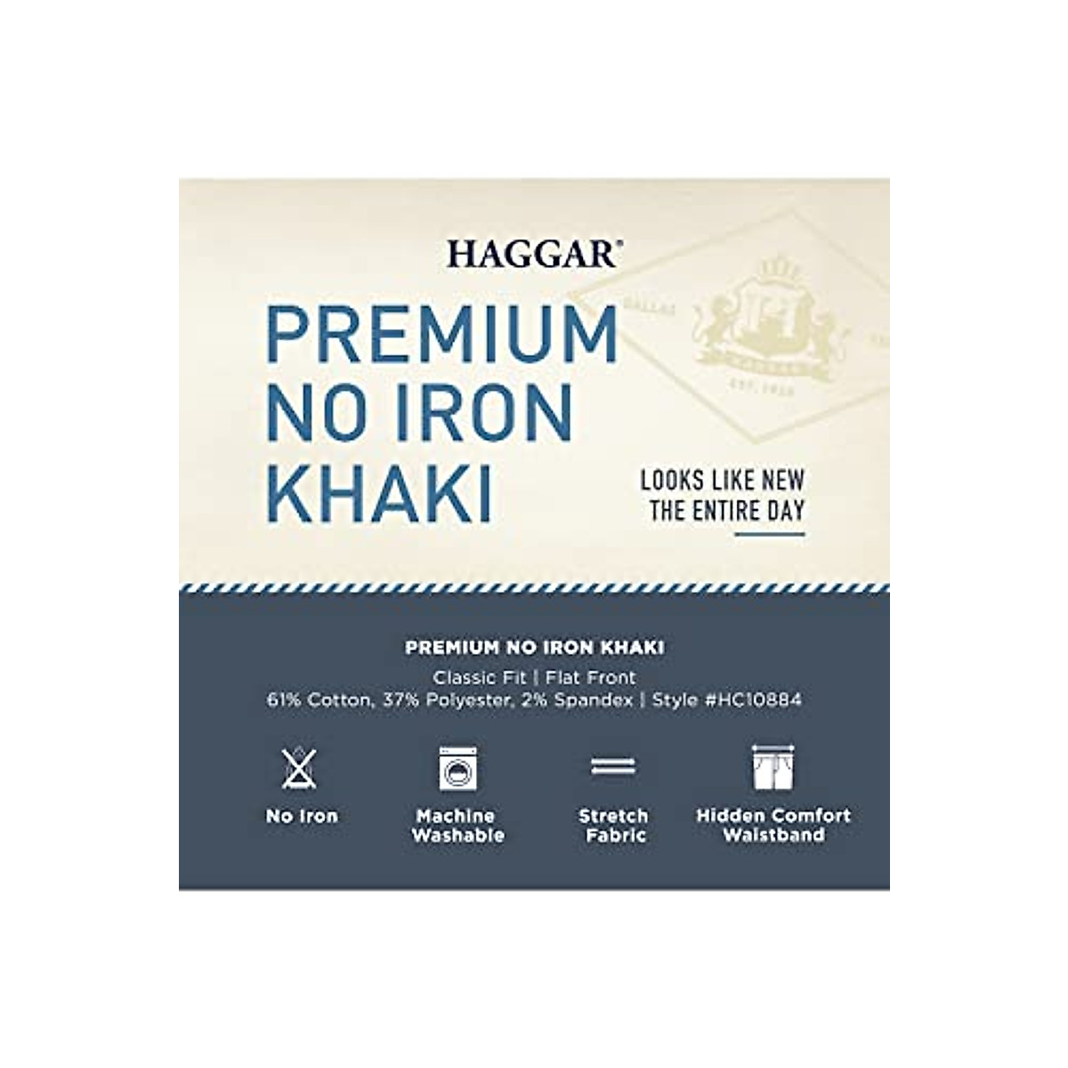 Haggar mens Premium No Iron Khaki Classic Fit Expandable Waist Flat Front Pant, Dark Grey, 34x30