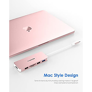 LENTION USB C Hub with 4K HDMI, SD/Micro SD Card Reader, USB 3.0, USB 2.0 and Charging Compatible 2023-2016 MacBook Pro, New Mac Air/Surface, More, Stable Driver Certified Adapter (CB-C17, Rose Gold)
