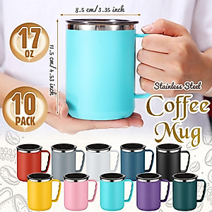 Roshtia 10 Pcs Coffee Travel Mug Vacuum Reusable Insulated Coffee Mug with Lid and Handle 17 oz Camping Insulated Cup Double Wall Stainless Steel Mug for Men Women Home Office Outdoors (Multicolor)