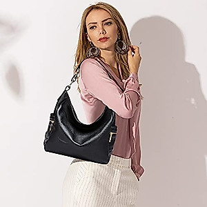 DHL Delivery Fashion Women Zipper Cowhide Genuine Leather Handbag Shoulder Tote Hobo Bag Purse Satchel Black