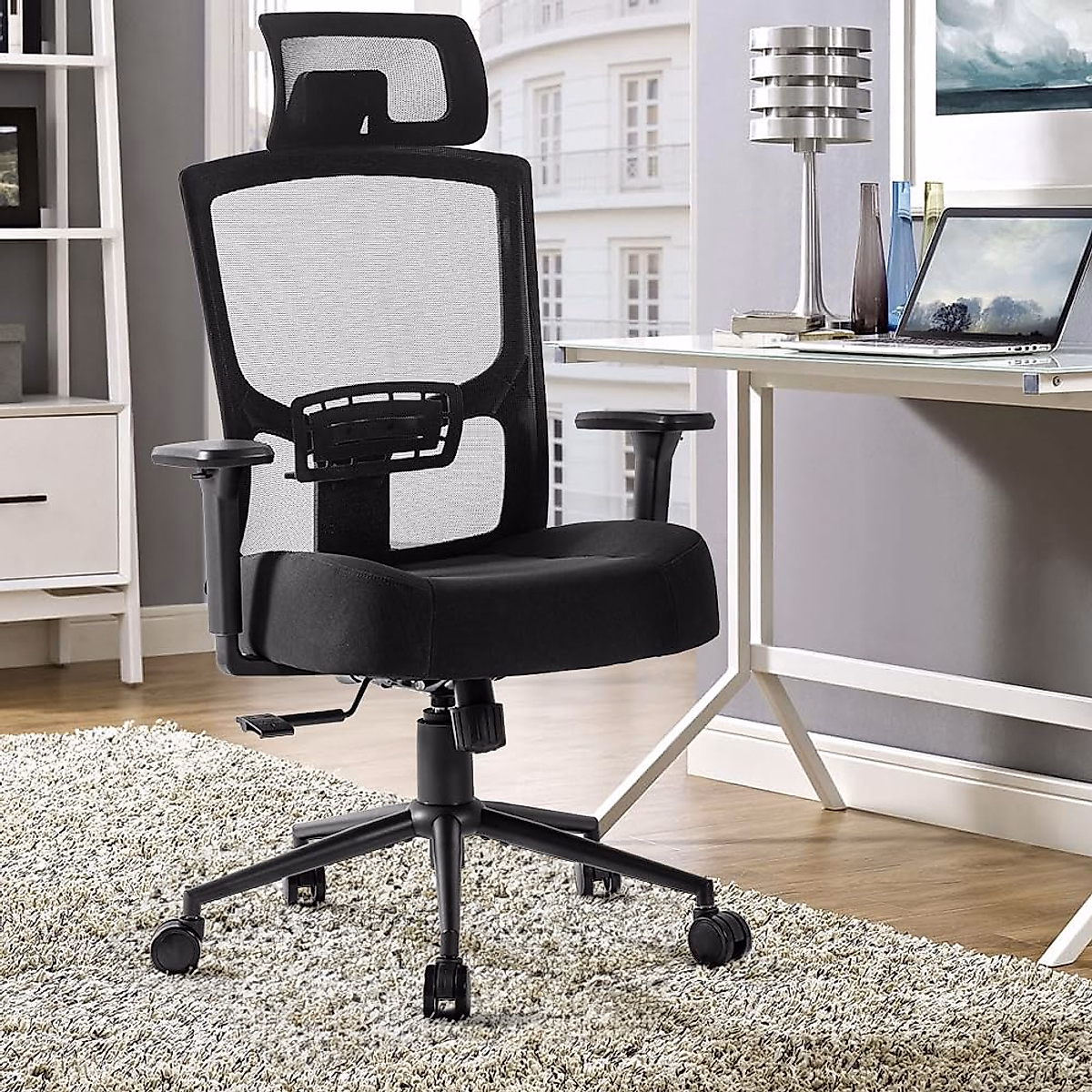 Savourseat Big and Tall Office Chair Heavy Duty 500lbs Swivel Office Chair with Adjustable Headrest, 3D Armrests, Metal Base Ergonomic Office Chair Executive Chair for Heavy People