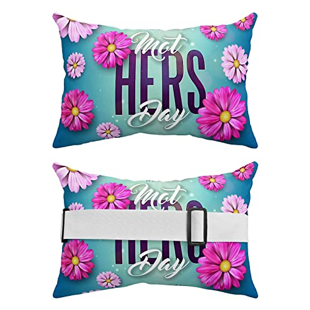 Recliner Head Pillow Ledge Loungers Chair Pillows with Insert Mother'S Day Pink Daisy Blue Lumbar Pillow with Adjustable Strap Outdoor Waterproof Patio Pillows for Beach Pool Chair, 2 PCS