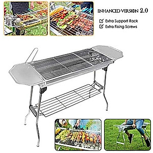 HTTMT- Refined Stable Version-2.0 Iron Portable Folding Barbecue Charcoal Grill Stove Shish Kebab Stainless Steel BBQ Patio Camping Fold Large [P/N: ET-COOK003]
