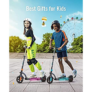 Gyroor Kids Electric Scooter, with 200W Motor & LED Visible Display, Colorful Lights, Adjustable Speed and Height, 10 Mph & 10 Miles Range Electric Scooter, Electric Scooter for Kids Ages 8-12, Blue