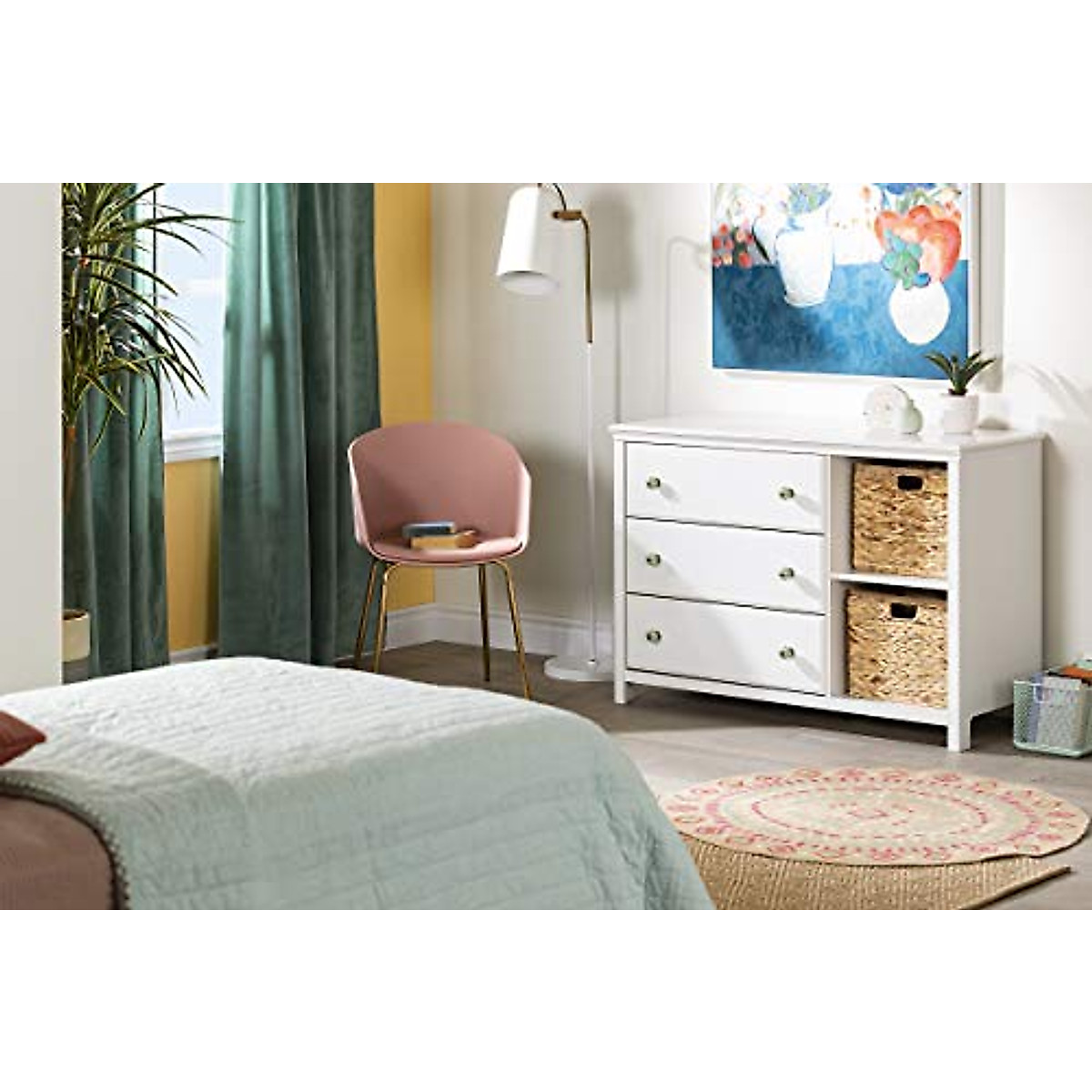 South Shore Balka 3-Drawer Dresser with Baskets Pure White, Bohemian Harmony