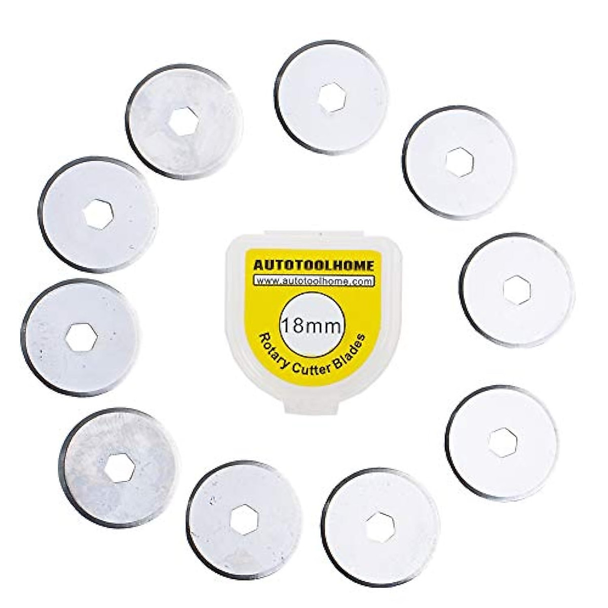AUTOTOOLHOME 18mm Rotary Cutter Blades 10 Pack Replacement Rotary Blades Cutting Fabric Paper Quilting Scrapbooking Sewing Patchwork Tool