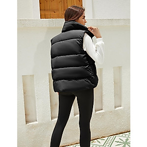 EsheSy Women's Puffer Vest Zip Up Sleeveless Lightweight Stand Collar Padded Gilet(Black-XL)