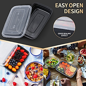 Ensbelei 25oz Meal Prep Containers with Lids, 50Pcs Extra-Thick Meal Prep Container Reusable, Disposable Black Lunch Boxes, Stackable, Microwaveable & Freezer Dishwasher Safe