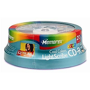 Memorex LightScribe Cool Colors CD-R (80 Min, 700MB, 52X, 20/PK, Spindle)