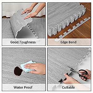 96.5 Sq. Ft Wood Grain Mats Foam Tiles 23.6 x 23.6 Inch 25 Pcs Interlocking Foam Floor Mats EVA Foam Floor Tiles for Kids Adults Playroom Bedroom Farmhouse Flooring (Grey)