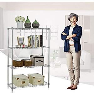 4 Tier Metal Shelf Unit NSF Commercial Wire Storage Rack Heavy Duty Steel Garage Organizer Rack Height Adjustable Steel Wire Layer Shelf for Kitchen Home (Chrome), 36" L x 14" W x 54" H
