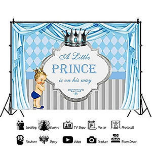 Baocicco 7x5ft Polyester Backdrop Royal Blue Prince Baby Shower Backdrop Crown Blue Curtains A Little Prince is on His Way Photography Background Royal Celebration Little Prince Portrait