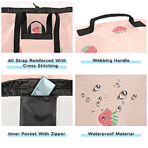 xigua Pink Strawberry Laundry Backpack Bag, Extra Large Laundry Bag with Straps, Portable Backpack Laundry Bag for College Dorm, Apartment, Laundromat