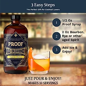 Proof Syrup Traditional Old Fashioned Cocktail Mixer (16 Ounces) | Makes 32 Cocktails | All Natural Hand-Crafted Old Fashioned Syrup w/Real Bitters & Organic Sugar