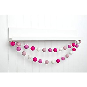 Valentine's Day Felt Ball Garland - Hot Pink, Bubblegum, Light Pink, White - 1" (2.5 cm) felt balls