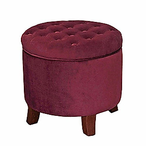 Homepop Home Decor | Upholstered Round Velvet Tufted Foot Rest Ottoman | Ottoman with Storage for Living Room & Bedroom | Decorative Home Furniture, Burgundy Small