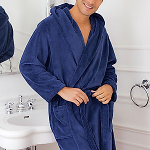 Alexander Del Rossa Mens Robe, Plush Fleece Hooded Bathrobe Men, Men's Bathrobes, Big and Tall Bath Robe for Men Navy Blue 2XL (A0125NBL2X)