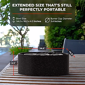 Vizayo Tabletop Fire Pit for Patio - 14.2 x 10.2 inch Indoor Outdoor Table Top Firepit Bowl - Use Gel Fuel Cans, Bioethanol or Isopropyl Alcohol - Tabletop Fireplace for Balcony, Patio Decor - Black