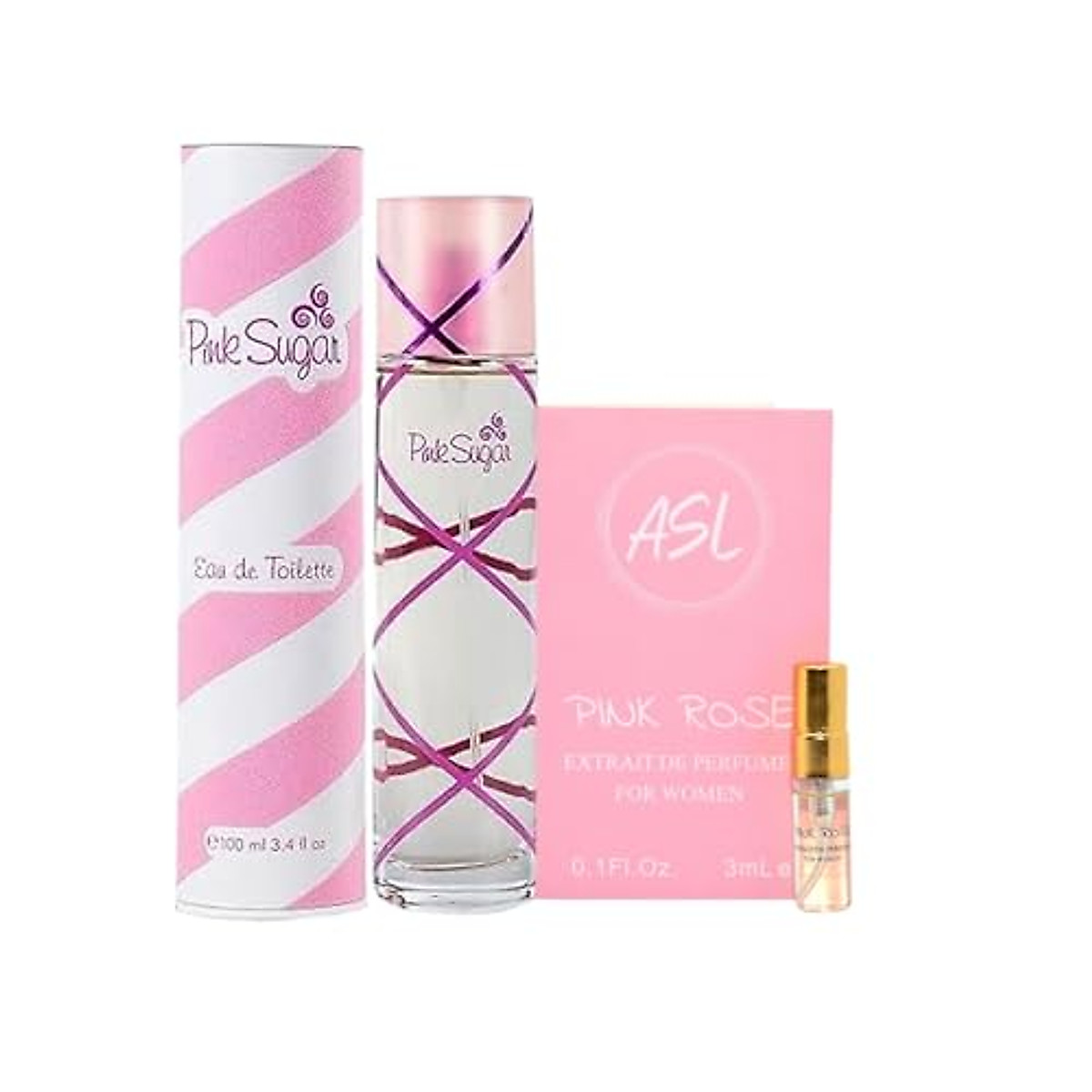 ASL - Pink sugar Perfume - Pink sugar perfume for women - Eau de Toilette 3.4 oz 100% Original with Travel size Pink rose 0.1 oz Perfume for Women.