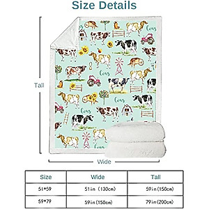 Cow Blanket, Cow Print Blanket, Cow Decor Bedding Throw Blanket, Spring Summer Sunflower Farmhouse Throw Blanket, Cow Gifts for Cow Lovers, Throw Blankets for Bed Sofa Travel Couch 50''x 60''