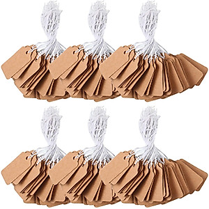 300 Pieces Marking Tags Kraft Price Tags Writable Blank Price Labels Display Tags with Elastic Hanging String(1.38 x 0.71 Inch)