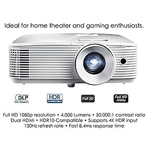 Optoma HD39HDR High Brightness HDR Home Theater Projector | 120Hz Refresh Rate | 4000 lumens | Fast 8.4ms Response time with 120Hz | Easy Setup with 1.3X Zoom | 4K Input | Quiet Operation 26dB