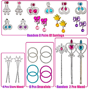 BeYumi 66 Pcs Princess Pretend Jewelry Toy, Girl’s Jewelry Dress Up Play Set with Crowns, Necklaces, Earrings, Rings, Wands, Bracelets, Pretend Play Jewelry Gift Set for Girls Birthday Party