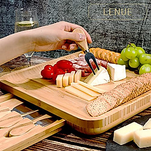 LENUE Premium Bamboo Cheese Board - Large Charcuterie Platter with Stainless Steel Knife Set - Wood Serving Tray and Accessories - Perfect for Birthday, Bridal Shower, Housewarming & Wedding Gifts