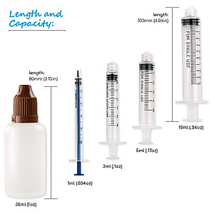 Free Hand Syringe Blunt Tip Needle Set - (10 Syringes, 10 Needles, 10 Caps and 2 Storage Bottles) - for Refilling and Measuring Liquids, Oil or Glue Applicator