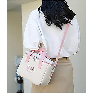 LaurelTree Aesthetic Kawaii Cute Lunch Bag Box with Straps Insulated Waterproof Durable for Women Girls Kids Office School (Pink)