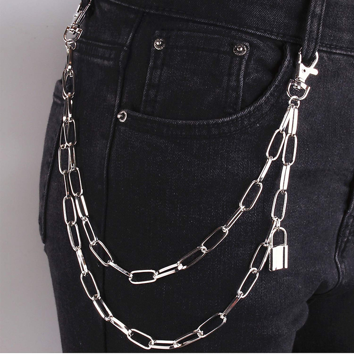 6 Pieces Pants Chain Wallet Chain Butterfly Lock Charm Jeans Chains Pocket Punk Chain Hip Hop Rock Chains for Women Men