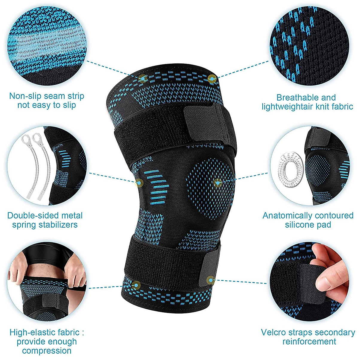 LTLCLZ 1Pcs Knee Brace Support Compression Sleeve with Side Stabilizers and Patella Gel for Knee Pain Meniscus Tear Injury Recovery,Black,M
