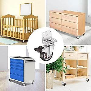 Nefish Side Mount Casters 2 Inch L-Shaped Small Rubber Caster Set of 4 with Load Capacity 600 LBS, Ball Bearing 360 Degree Plate Swivel Castors Wheel for Furniture, Baby Bed, Kitchen, Cabinet, Table