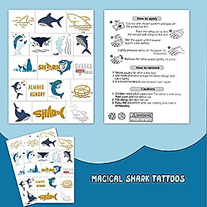 Partywind 34 Styles Metallic Glitter Shark Temporary Tattoos for Kids, Shark Ocean Theme Birthday Decorations Party Supplies Favors, Shark Fake Tattoos Stickers Game Gift Bag for Boys Girls
