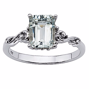 PalmBeach Jewelry 18K Gold-Plated or Platinum-Plated Sterling Silver Emerald Cut Genuine Aquamarine Ring Size 9