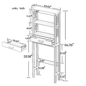 OQSC Bathroom Shelf Over The Toilet X- Frame Bathroom Organizer with 1 Drawer and Open Shelves Bathroom Space Saver(White)