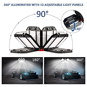 HBESTIE LED Garage Lights, 180W Deformable LED Shop Lights with 12 Adjustable Multi-Position Panels, 18000LM 6500K Warehouse LED Garage Ceiling Lights,E26 E27 Base Bay Light for Workshop,Barn,Yard