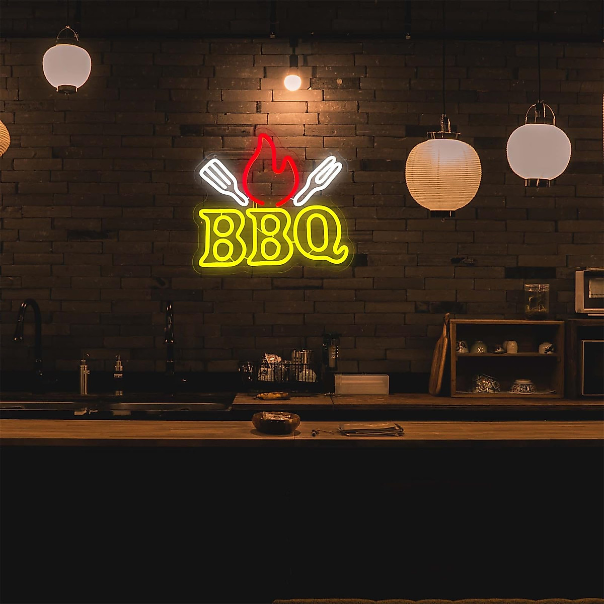 MEOMO BBQ Neon Lights Kebab Led Neon Sign Barbecue Shop Open Sign Wall Mounted Night Light for Barbecue Restaurant Neon Art Wall Hanging Decorative Usb With Switch