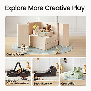 Tiny Land Kids Couch, 8PCS Modular Kids Play Couch, Toddler Couch for Children Room, Play Room Furniture (Shortbread)