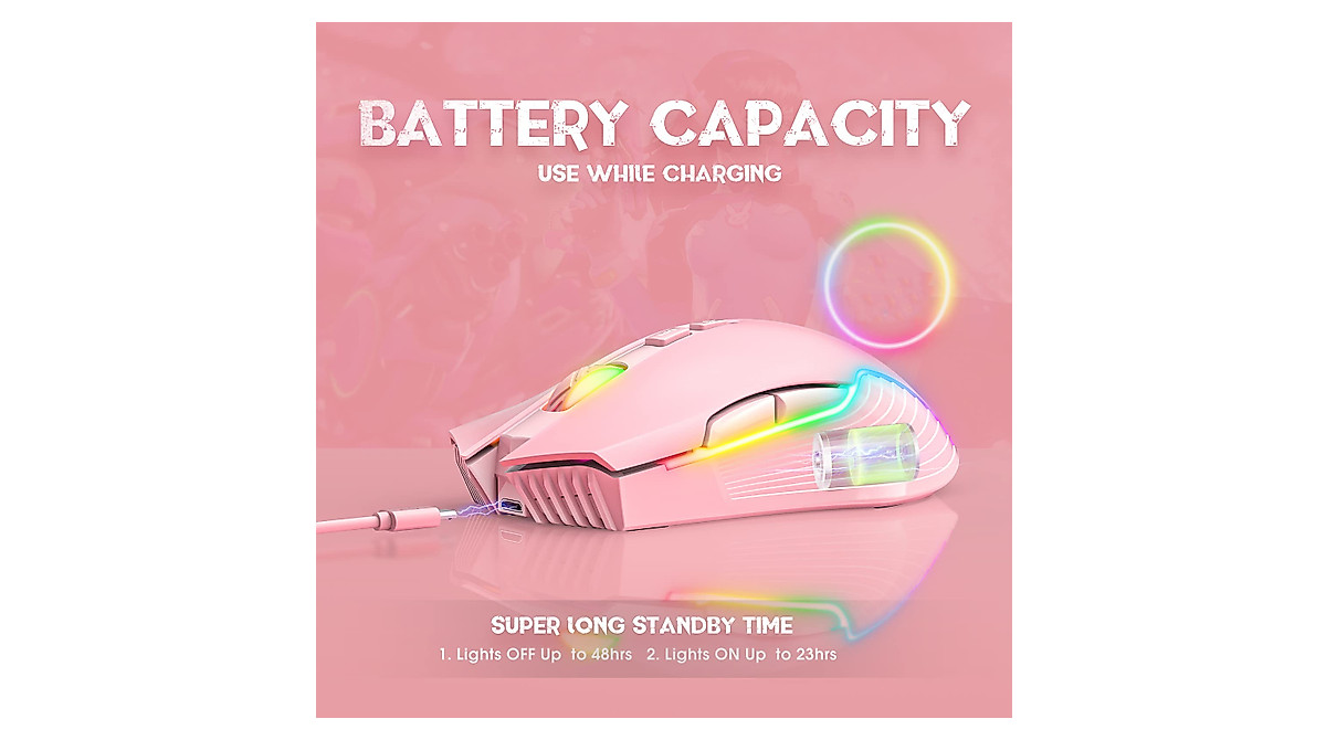 SIMGAL Pink RGB Wireless Gaming Mouse - Ergonomic & Rechargeable