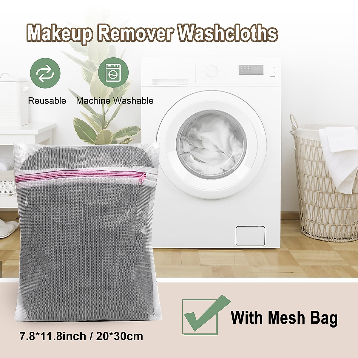 KODAMO Makeup Remover Cloth, 6 inch x 6 inch Reusable Makeup Remover Towels with Laundry Bag, Microfiber Makeup Removal Face Wash Cloths with Just Water, Eco-friendly, 12 Pack, Grey