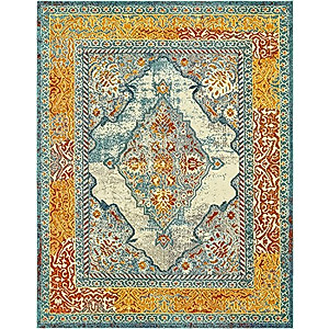 Unique Loom Vita Collection Bright Over-Dyed Traditional Vintage Area Rug, 8 ft x 10 ft, Blue/Orange