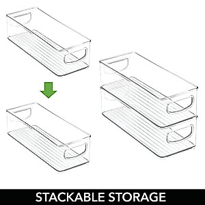 mDesign Plastic Stackable Small Organizing Bin Kitchen Pantry Cabinet, Refrigerator, Freezer Food Organization Storage Bins with Handles, Drawer Container Organizer, Ligne Collection, Clear